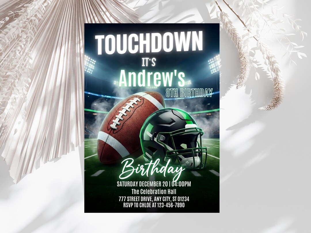 Touchdown Football Birthday Invitation, Stadium Sports Party Invite ...