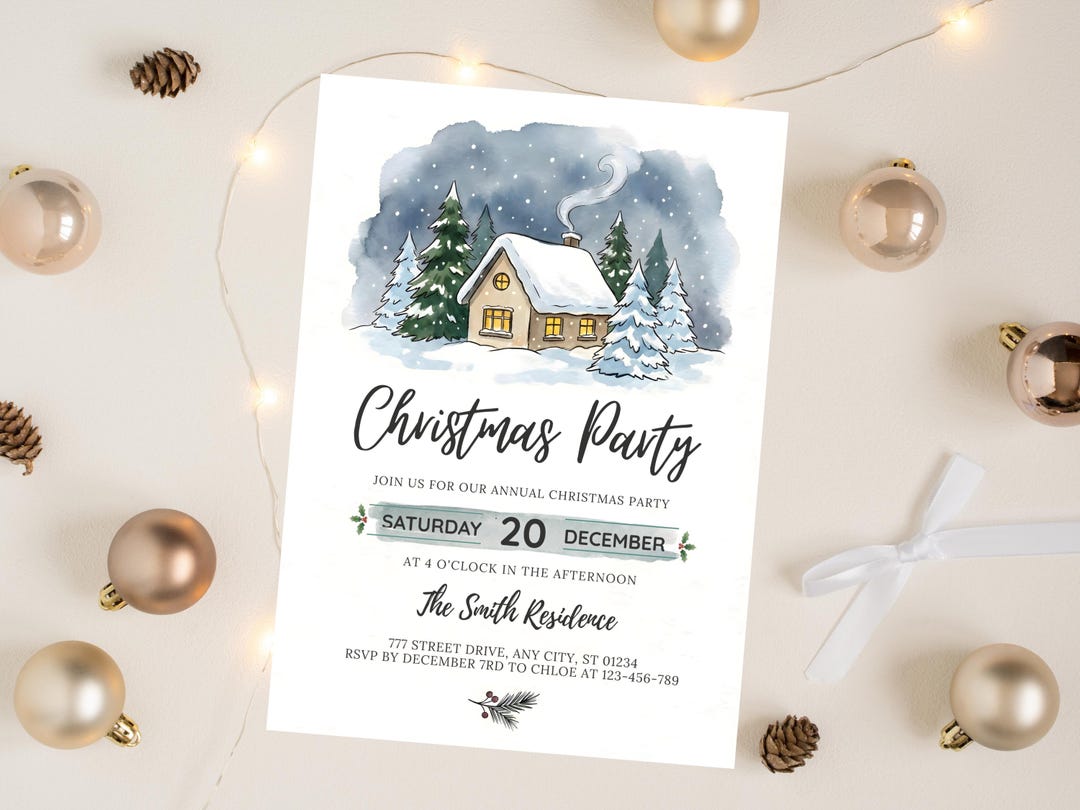 Christmas Party Invitation, Cozy Winter Cabin Holiday Invite (canva ...