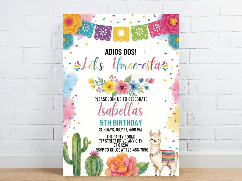 Adios Dos Birthday Invitation, Fiesta Third Birthday Party Invite ...