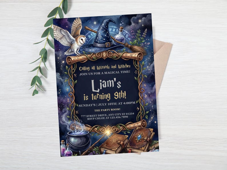Wizard Birthday Invitation, Witches Magic Party Invite, Fantasy Wizard ...