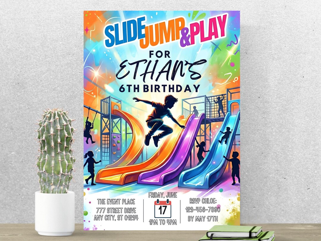 Slide Jump Play Birthday Invitation, Playground Party Invite, Editable ...