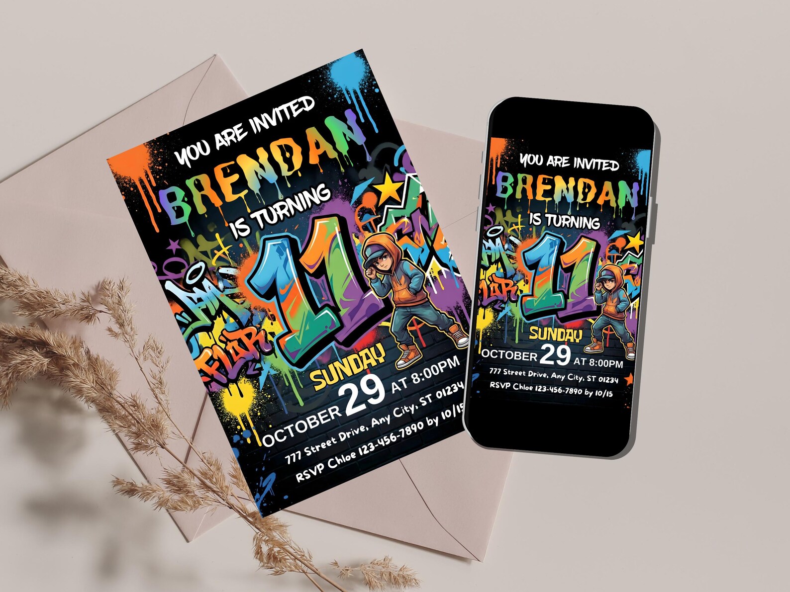Graffiti Birthday Invitation, Custom Age and Skin Tone, Hip Hop Party ...