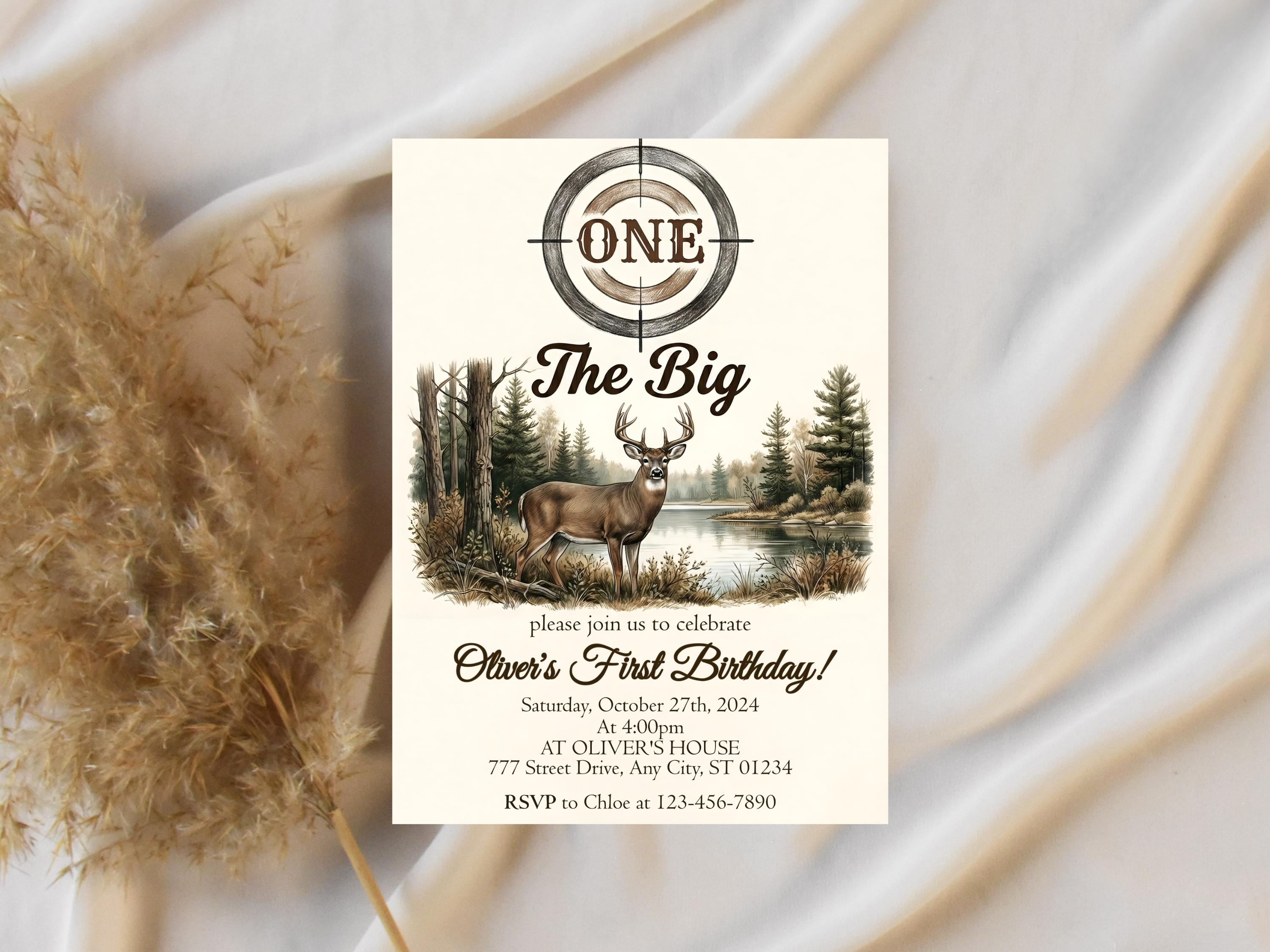 Editable the Big One First Birthday Invitation, Hunting Theme Birthday ...