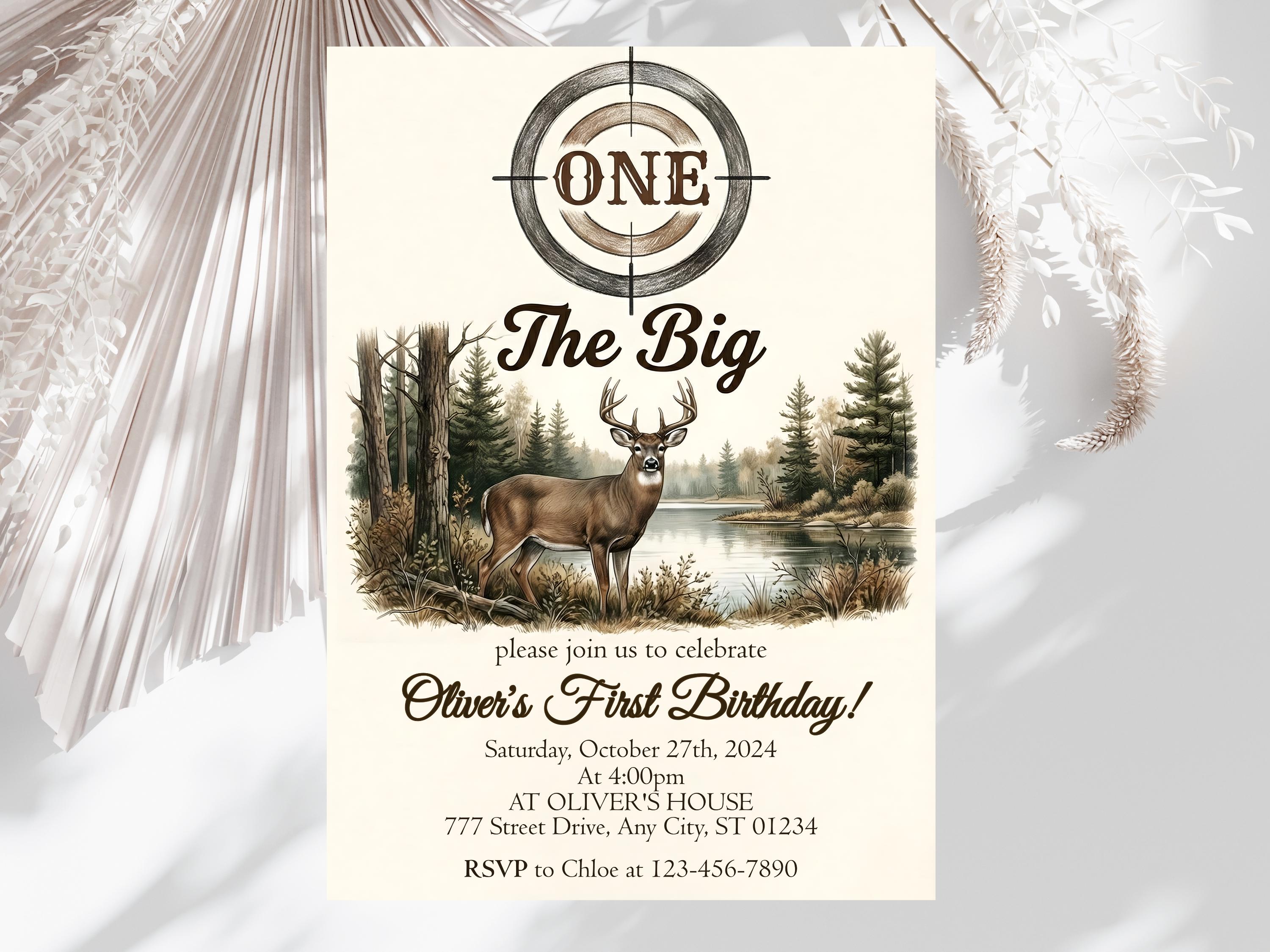 Editable the Big One First Birthday Invitation, Hunting Theme Birthday ...