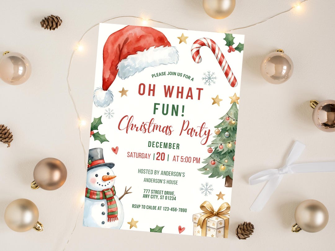 Watercolor Christmas Party Invitation, Editable Canva Template - Etsy