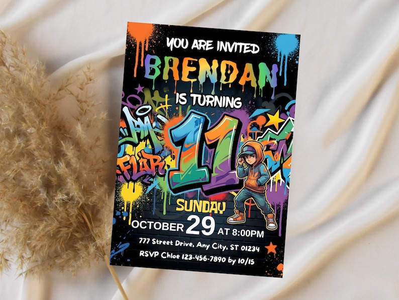 Graffiti Birthday Invitation, Custom Age and Skin Tone, Hip Hop Party ...