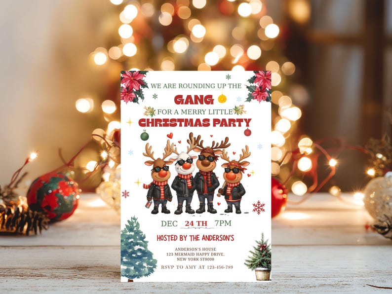 Rounding up the Gang Christmas Invitation, Cute Reindeer Holiday Party ...
