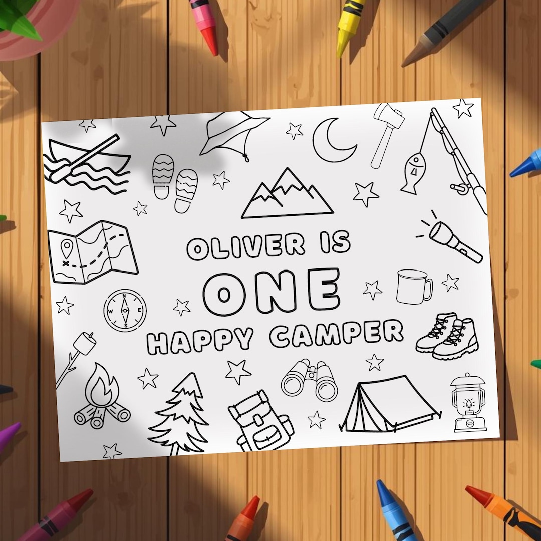 One Happy Camper Birthday Coloring Sheet Template Editable First ...