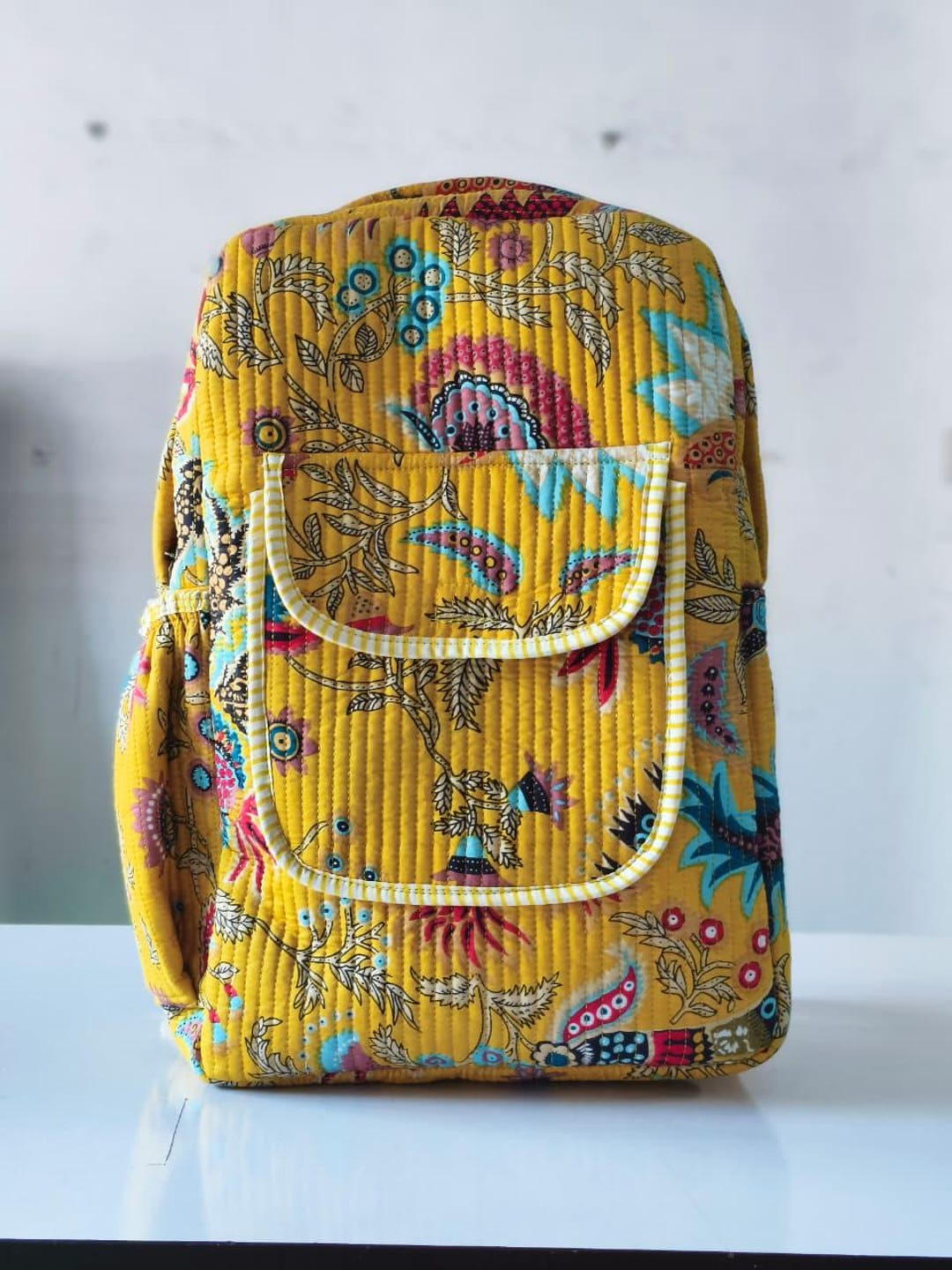 Handmade Quilted Cotton Backpack: Jaipuri Block Print Travel Rucksack ...