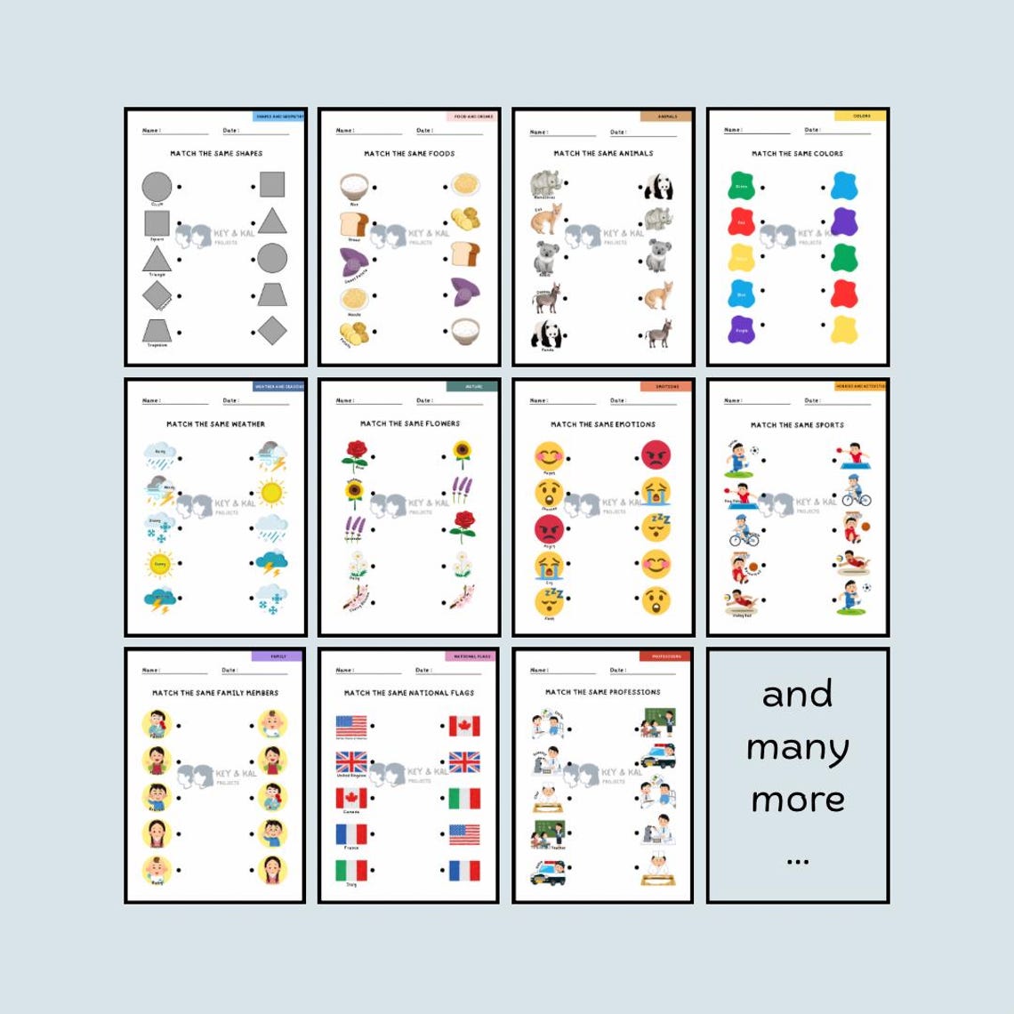 Kindergarten Matching Worksheet Vol. 1 | Printable Learning Game (PDF ...