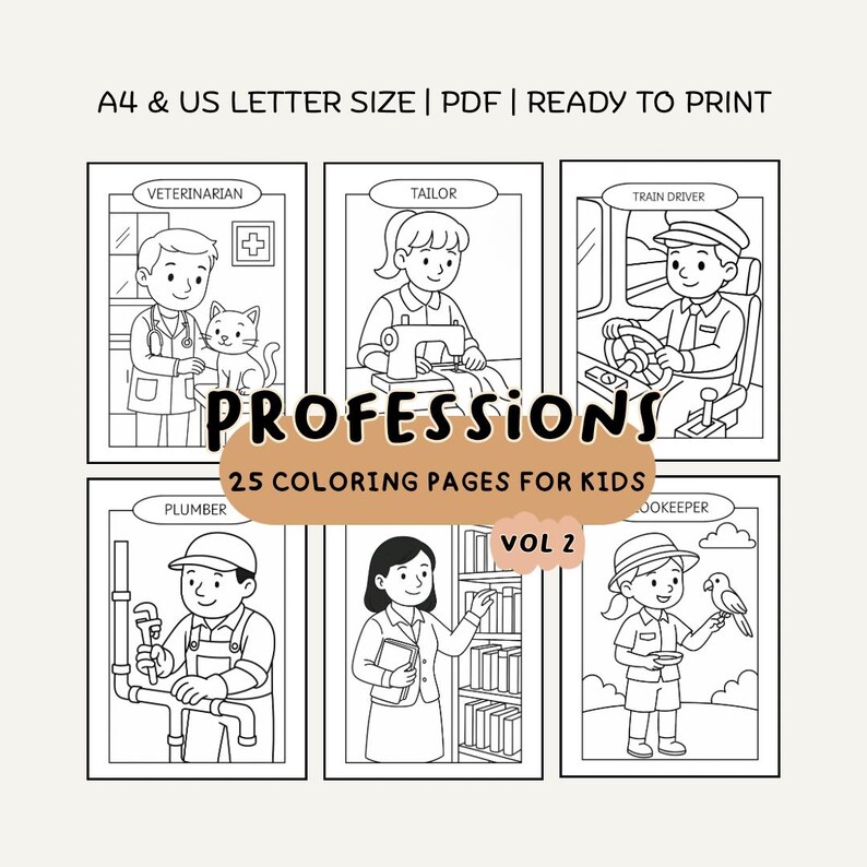 Easy Coloring Pages for Kids (ages 5–7) | Professions Volume 2 | Bold ...