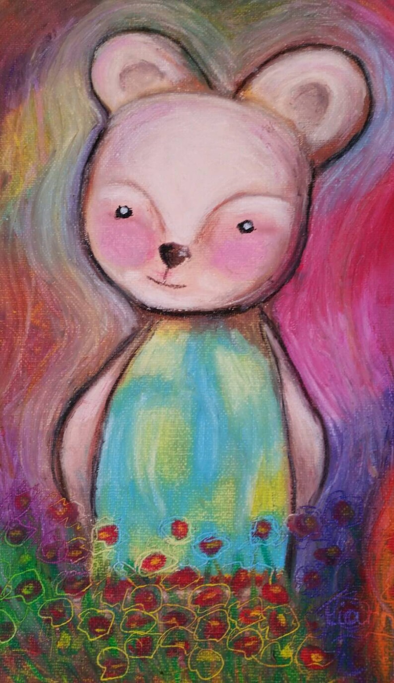 Teddy Bear Painting. Original Colorful Painting. Whimsical Bear. Oil ...