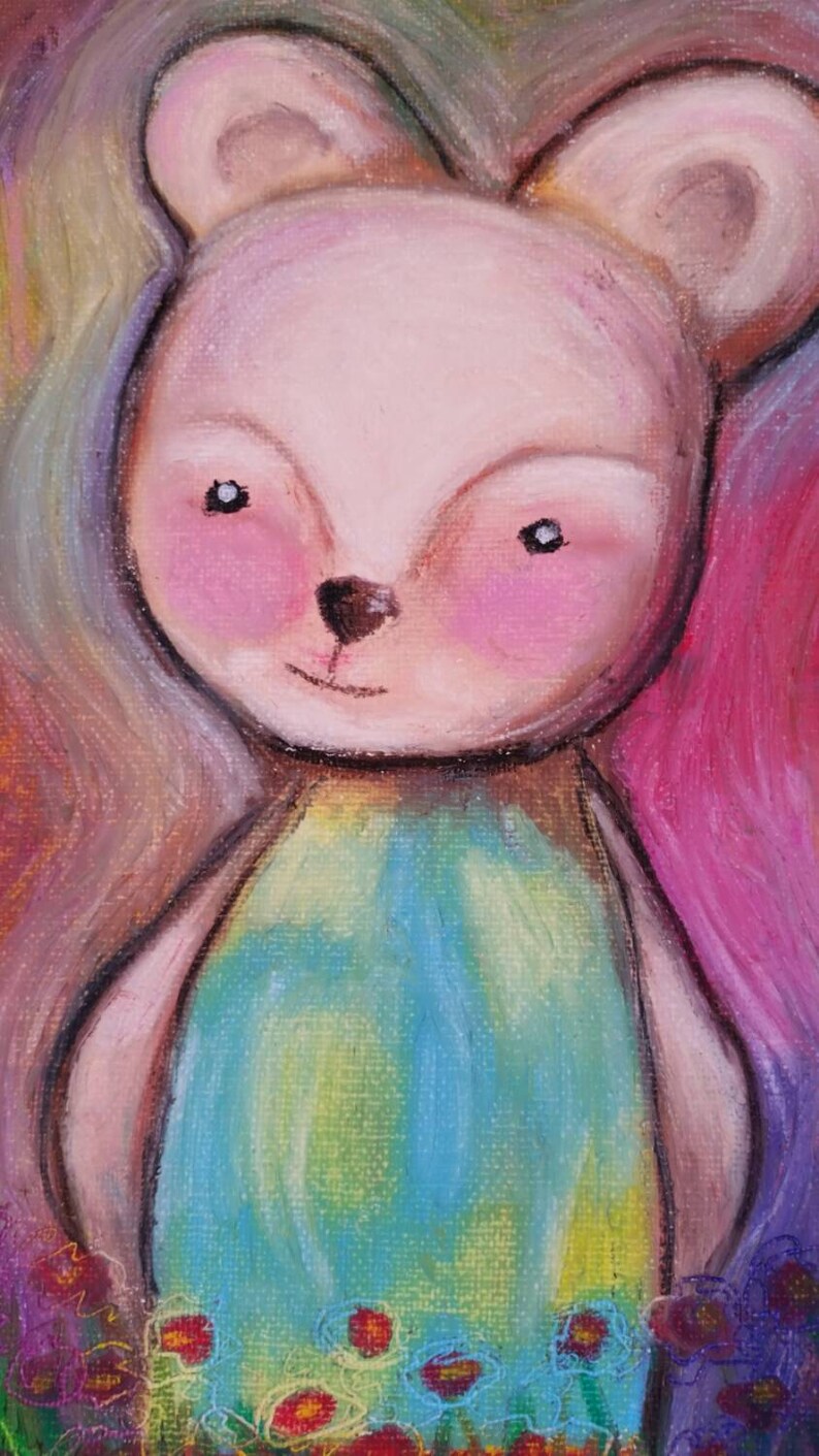 Teddy Bear Painting. Original Colorful Painting. Whimsical Bear. Oil ...