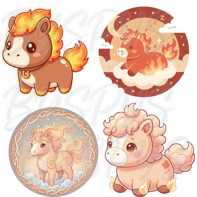 Fire Horse Family Clipart | Chinese Zodiac Nursery Art (PNG Digital ...
