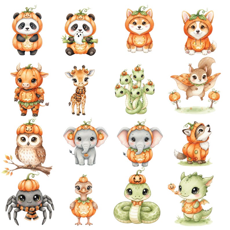 Cute Halloween Animal Clipart Set, Pumpkin Animal, Digital PNG, PNG ...