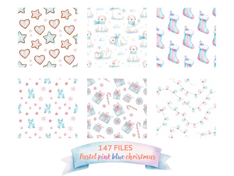 Pastel Pink Blue Christmas Clipart, Watercolor Fairy and Santa PNG ...