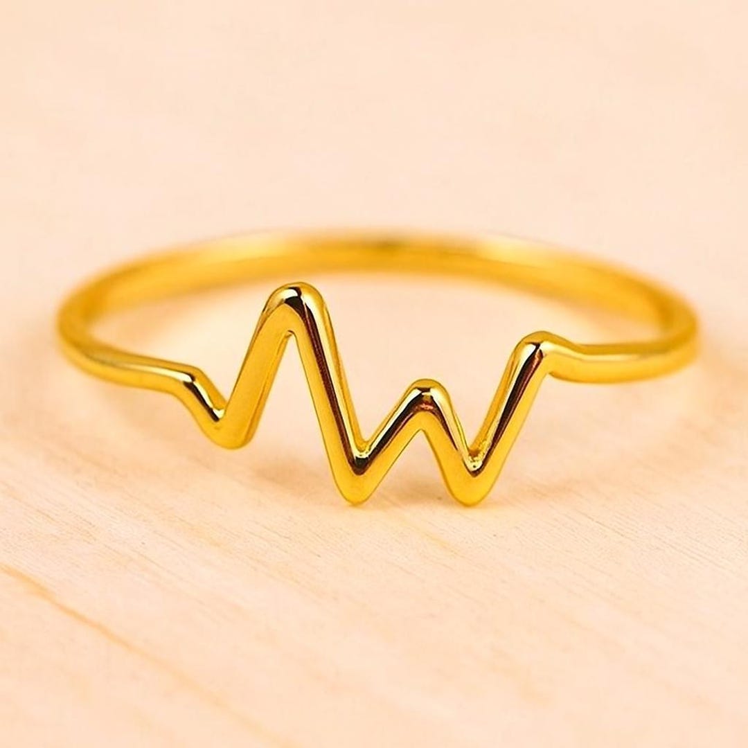 Heartbeat Ring EKG ECG Gold | Minimalist Pulse Line Ring | Medical ...