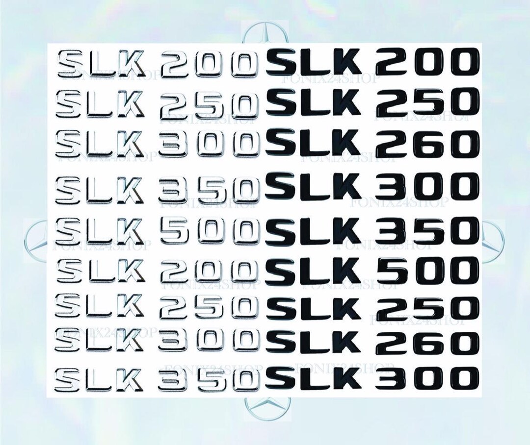 Mercedes Slk-class 2D Flat Car Emblem Letters & Numbers Chrome/black ...