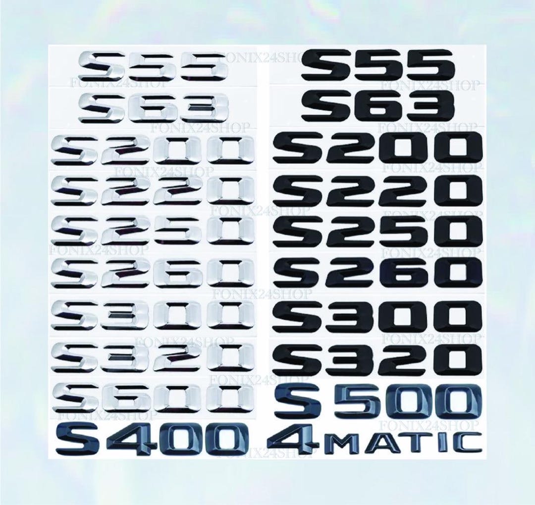 Mercedes S-class 3D Style Car Emblem Letters & Numbers CHROME or BLACK ...