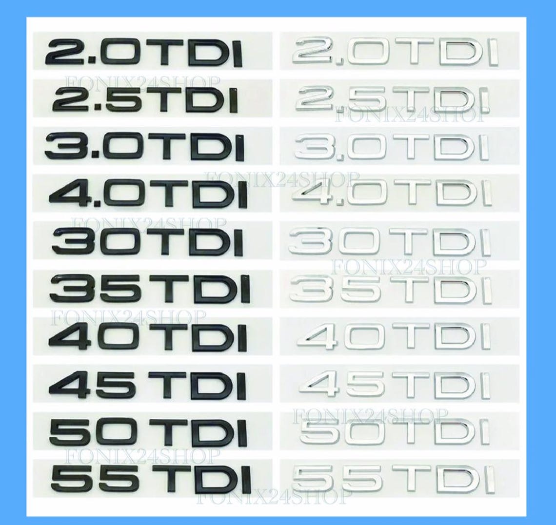 AUDI TDI Letters 3D Style Car Emblem & Numbers Chrome or Black Logo 1 ...