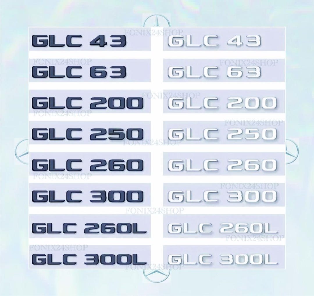 Mercedes Glc-class 2D Flat Car Emblem Letters & Numbers Chrome or Black ...