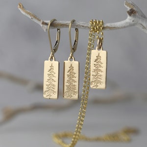 Evergreen Tree Earrings and Necklace in Gold Filled • Hand Stamped ...