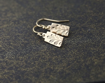 Dainty Stamped Leaf Gold Lever-back Earrings Tiny Gold Filled Earrings Dangle Women's Minimalist ...