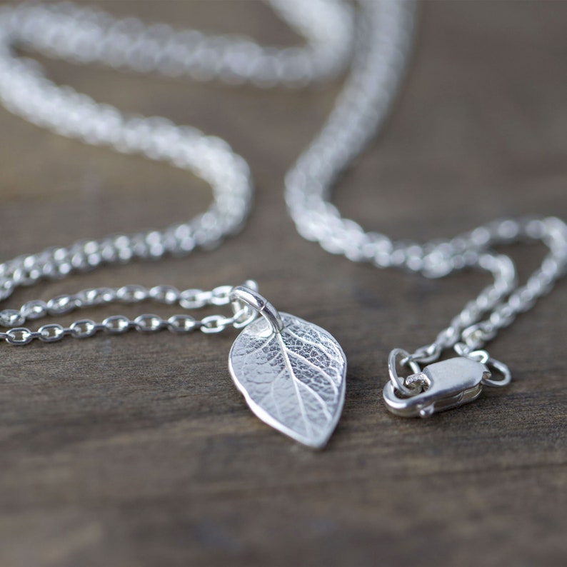 Sterling Silver Leaf Pendant Necklace: Dainty Nature Jewelry by Burnish ...