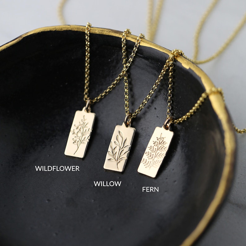 Hand Stamped Botanical Necklace in Gold Filled • Plant Leaves ...