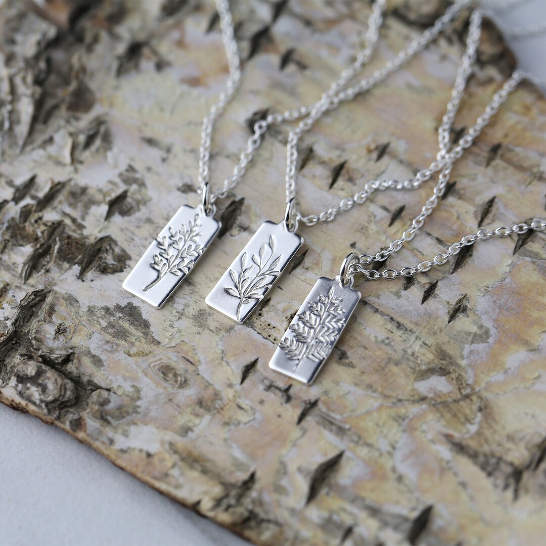 Hand Stamped Botanical Necklace in Sterling Silver • Spring-inspired ...