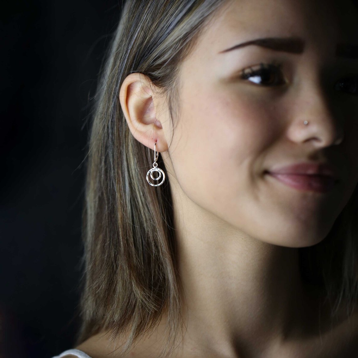 Double Circle Sterling Silver Lever-back Earrings Simple - Etsy
