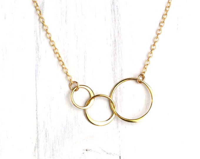 Entwined Circles Gold Necklace // Three Linked Bronze Circles on 14K ...