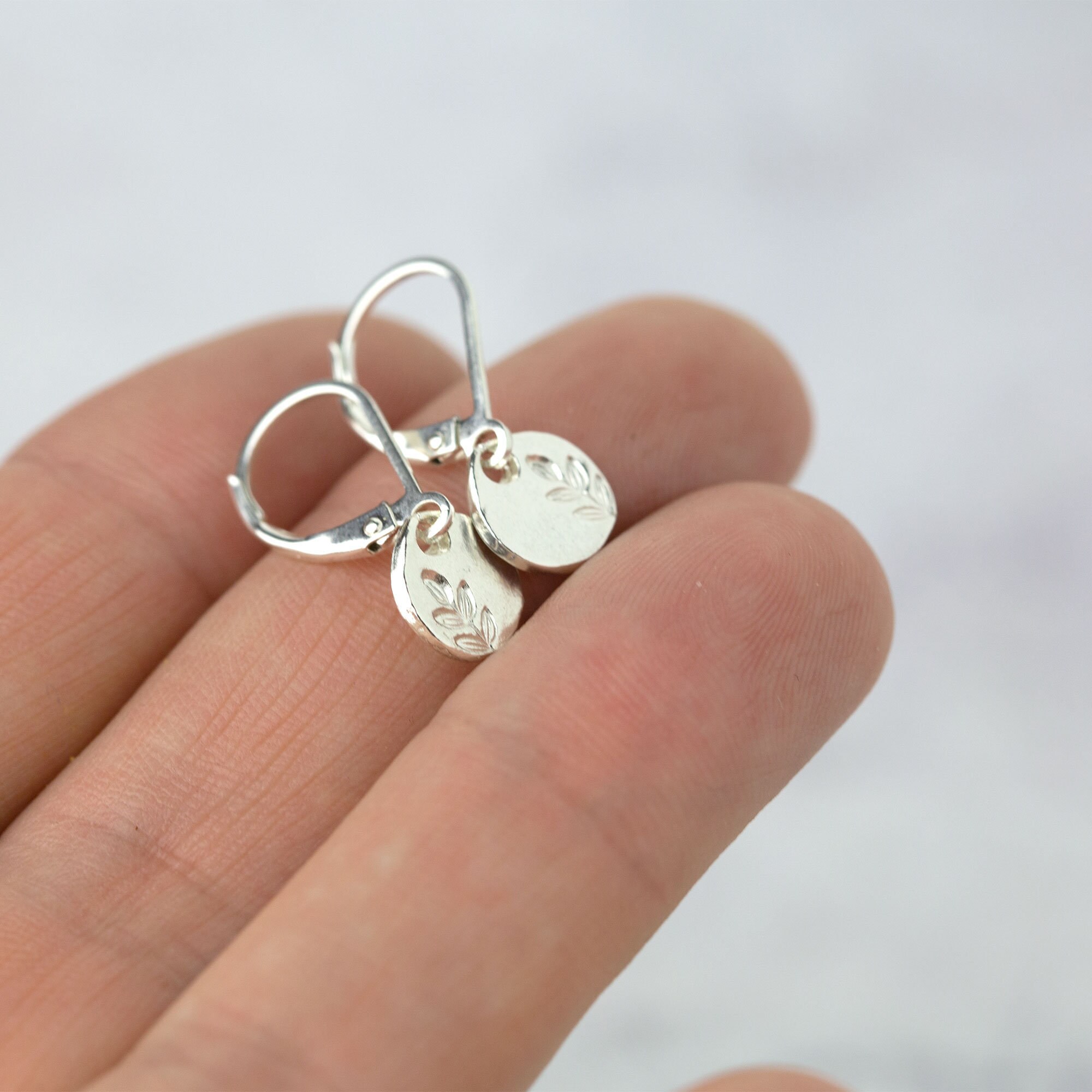 Tiny Stamped Leaf Earrings with Lever-back Ear Wires in | Etsy