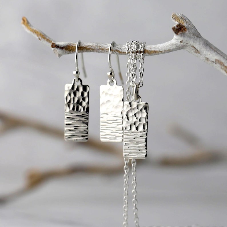 Hammered Textured Earrings and Necklace in Sterling Silver • Minimalist ...