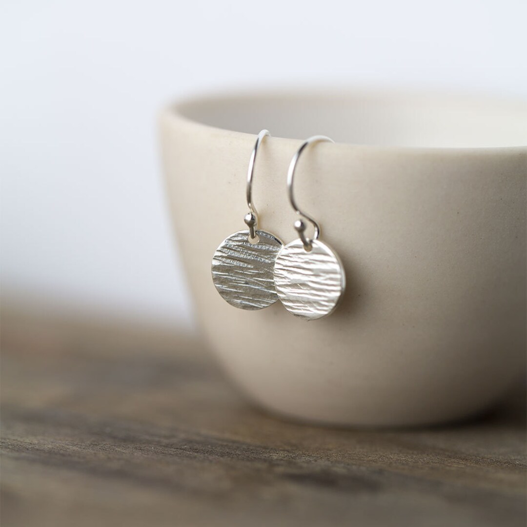 Hammered Sterling Silver Earrings Dangle • handmade Minimalist Simple ...