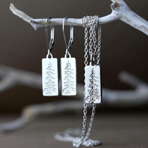 Evergreen Tree Earrings and Necklace in Sterling Silver • Hand Stamped ...
