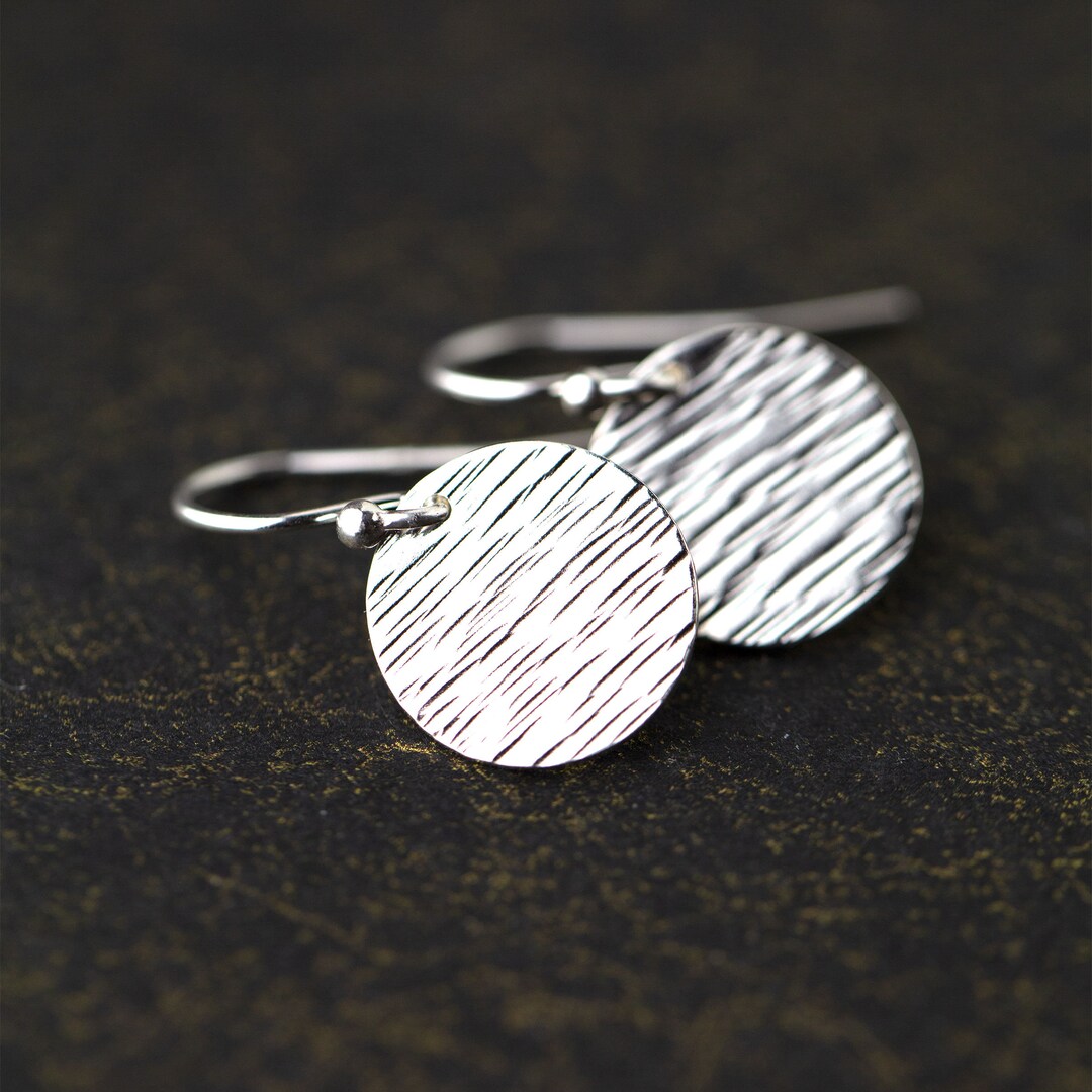 Simple Modern Hammered Silver Earrings Dangle • minimalist Sterling ...