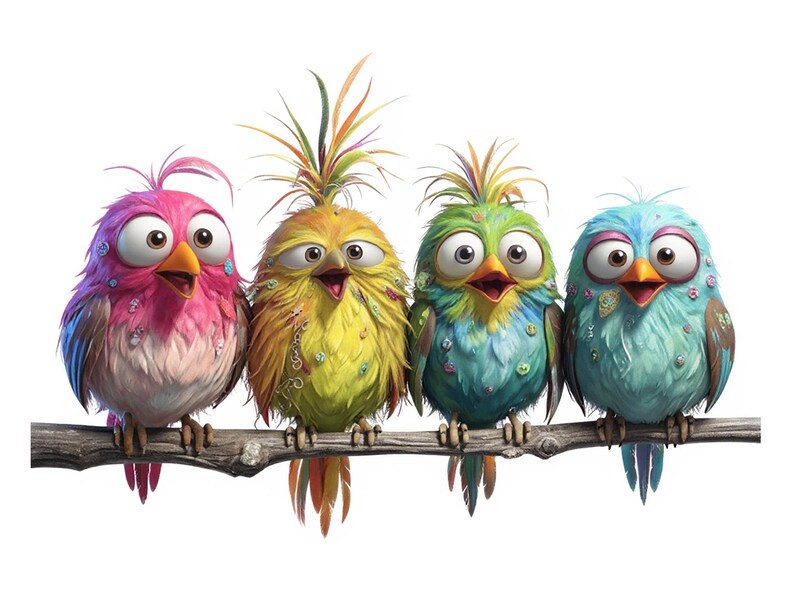 Whimsical Big Eye Birds Clipart, Funny Bird Art (digital Download) - Etsy