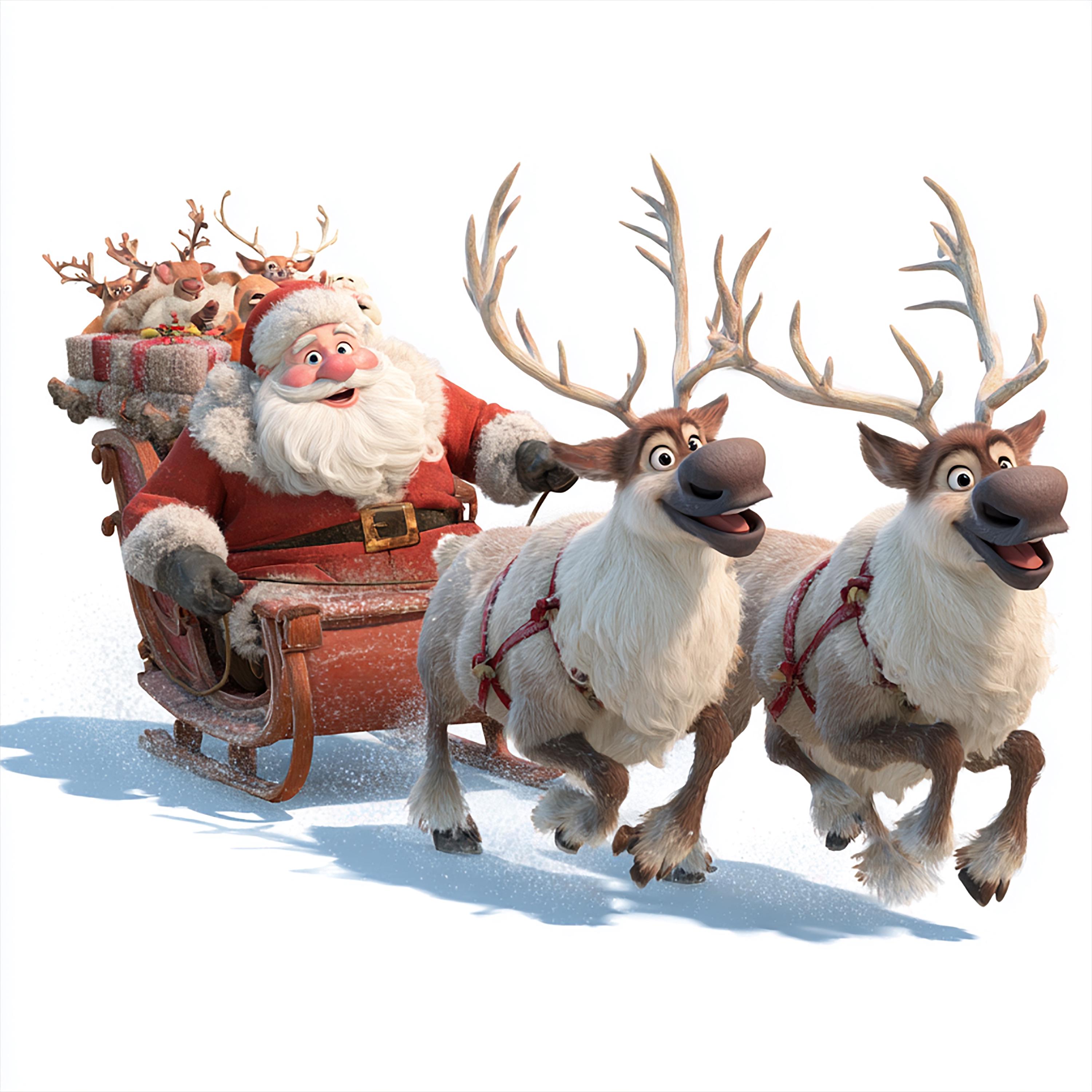 10 Whimsical Santa and His Reindeer Christmas Clipart Bundle , Holiday ...