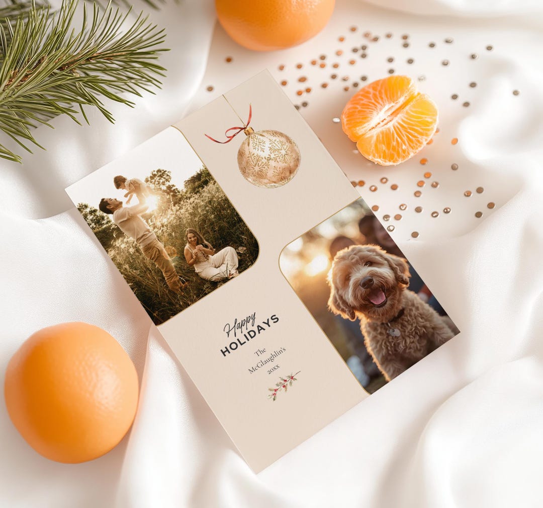 Editable Holiday Photo Card Template for Canva, Printable Christmas ...