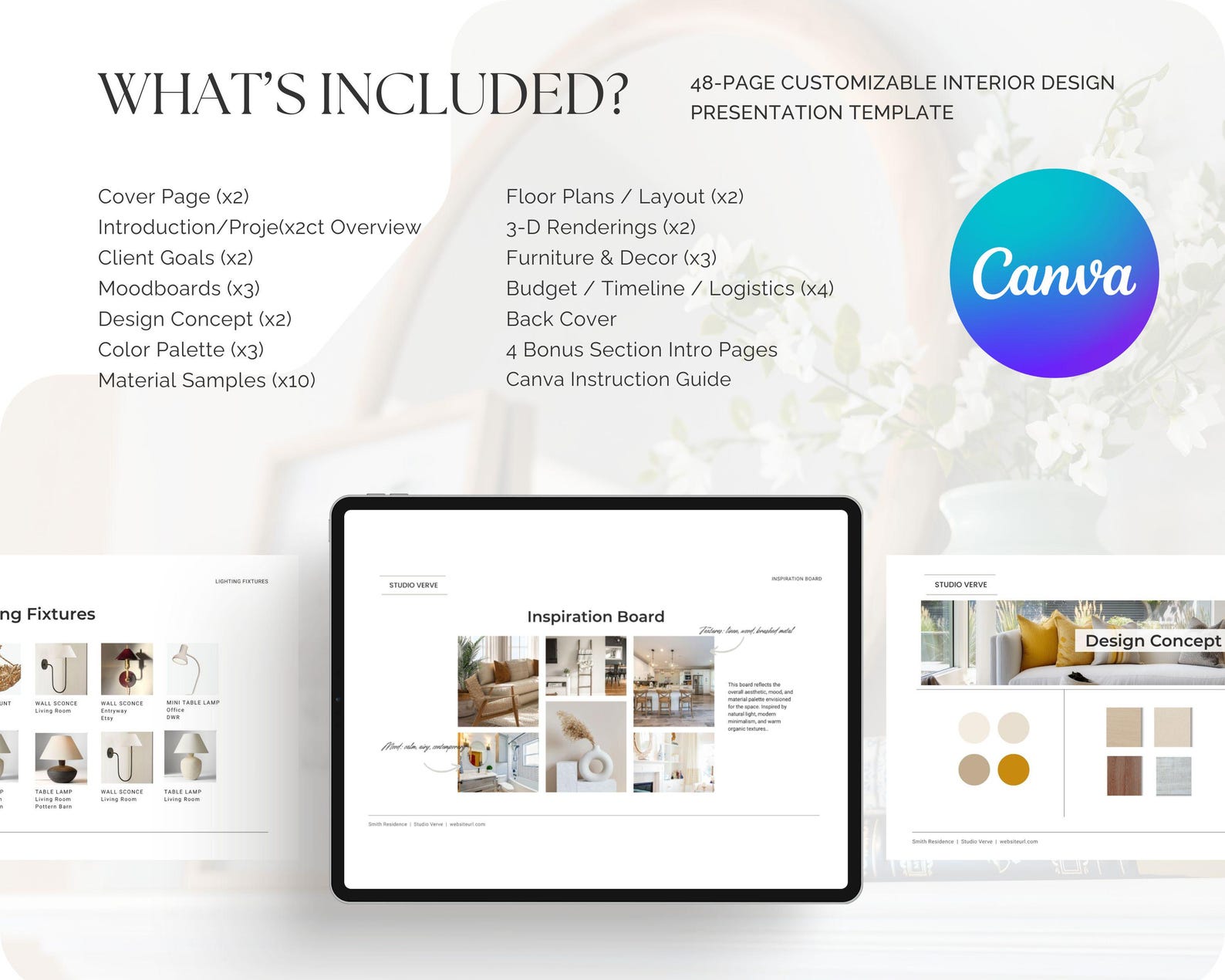 Interior Design Presentation Template for Canva | 48-page Editable ...