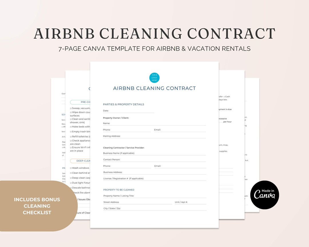 Airbnb Cleaning Contract Template (canva Editable, Digital Download) - Etsy