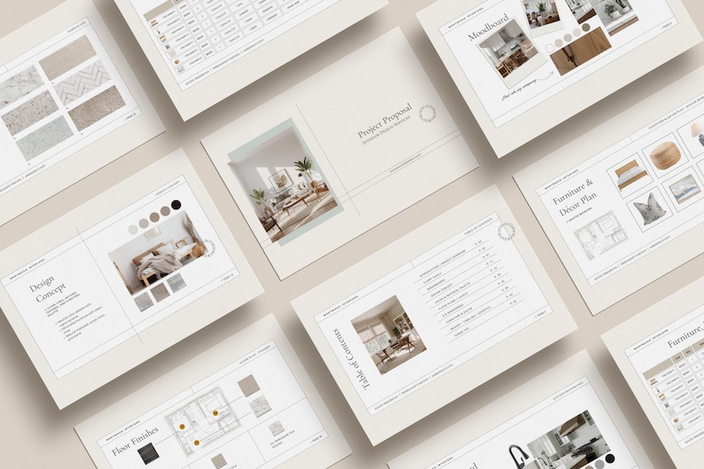 Interior Design Presentation Template for Canva – 48-page Editable ...