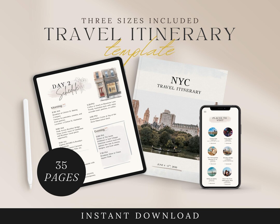 NYC Travel Itinerary Template | Watercolor Travel Planner | Modern ...