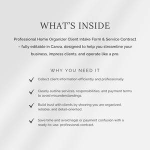 Home Organizer Business Forms Bundle, Client Intake, Contract (canva ...
