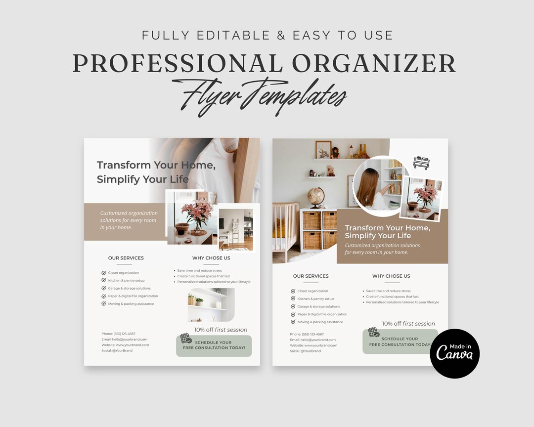Professional Organizer Flyer Template for Canva Editable Organizing ...