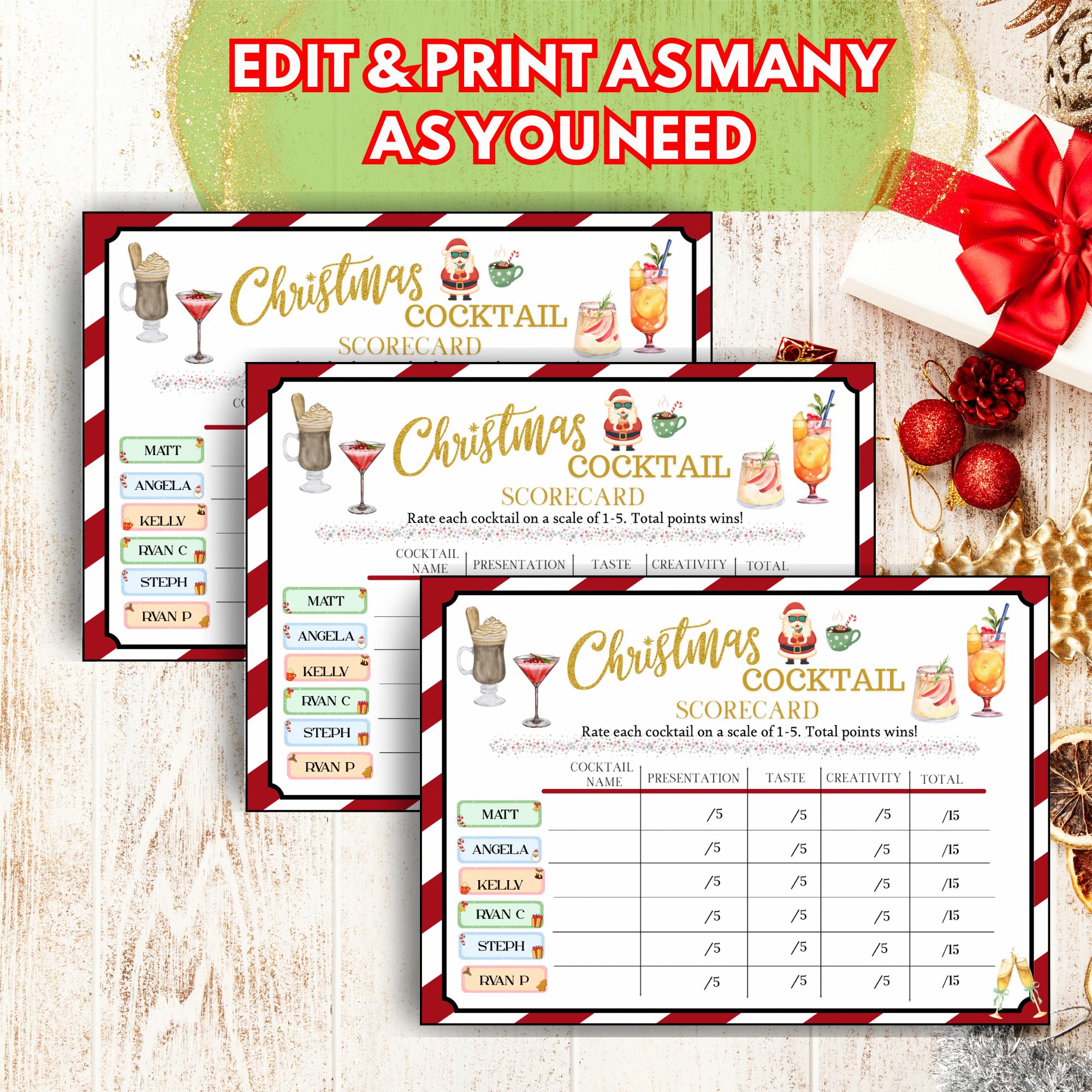 Christmas Cocktail Contest Scoreboard, Editable Canva Template, Holiday ...