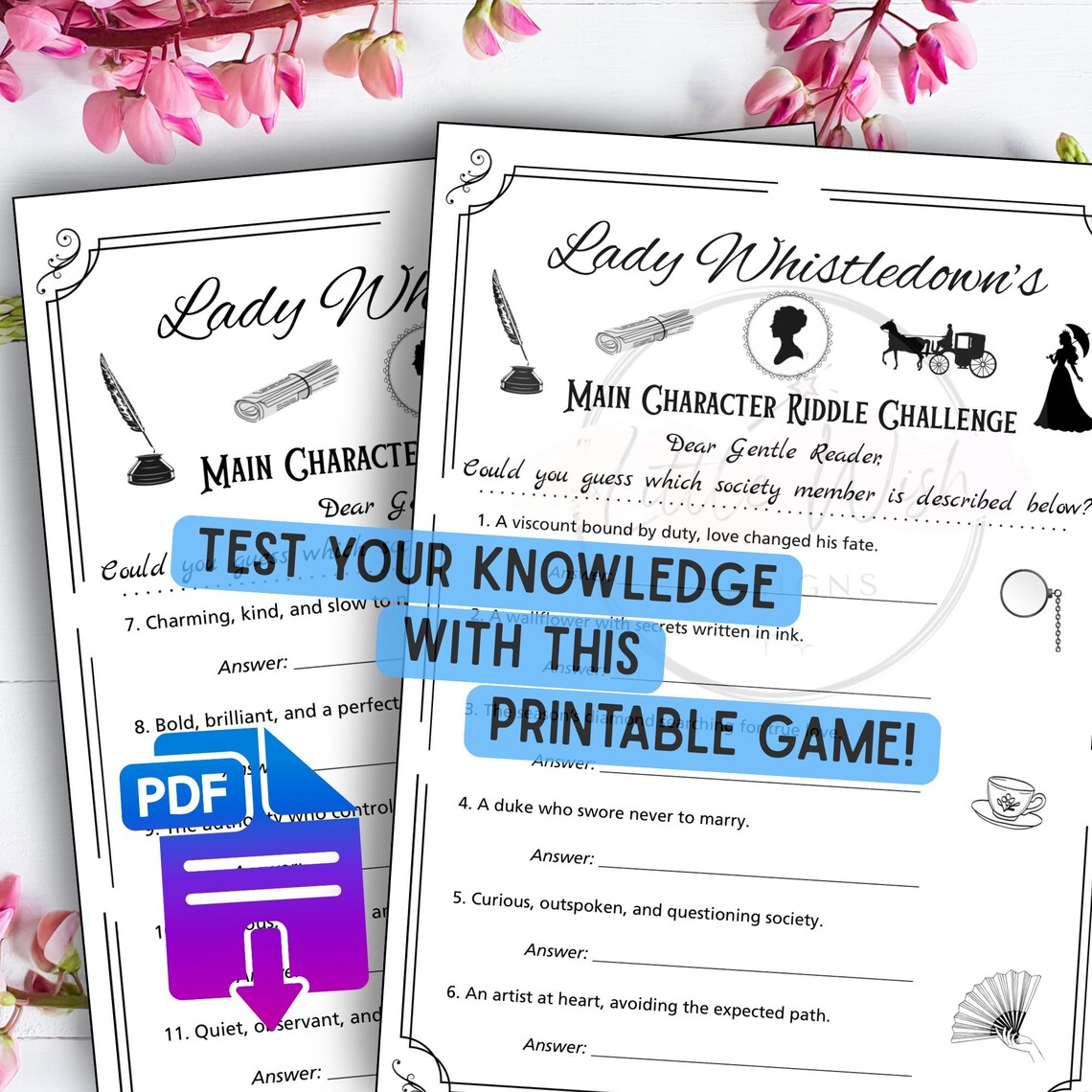 Lady Whistledown Character Riddles Game, Bridgerton Inspired, Bridal ...