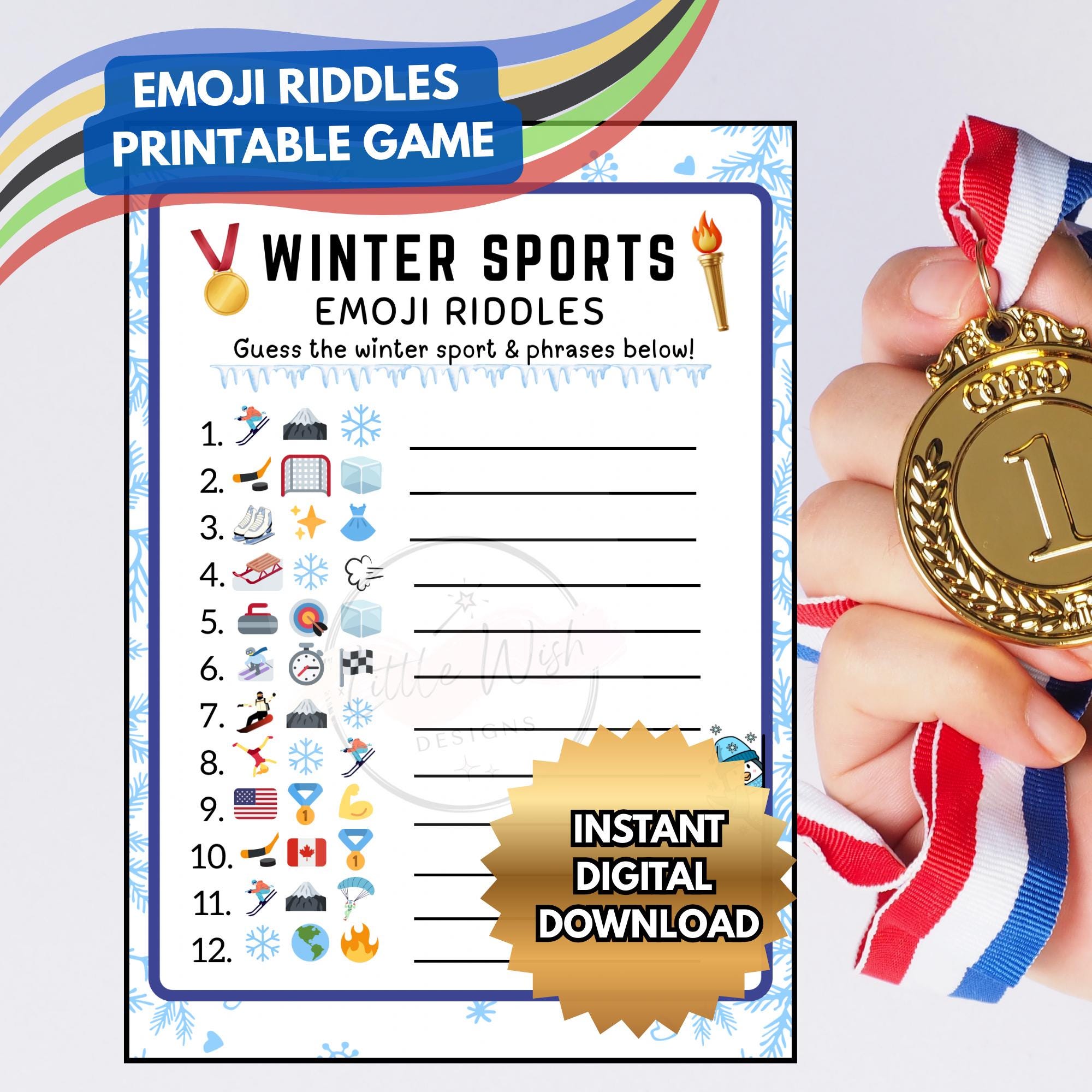 Winter Sports Emoji Riddles Game Printable, Sports Party Game for Kids ...