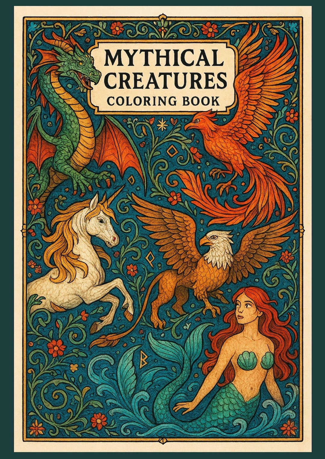 Mythical Creatures Coloring Book for Adults | Dragons, Phoenix ...